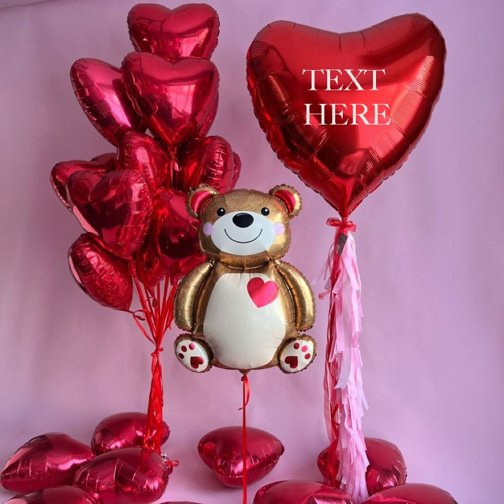 Valentine Love Bear Setup With personalized big Heart - Helium – Ribbontique