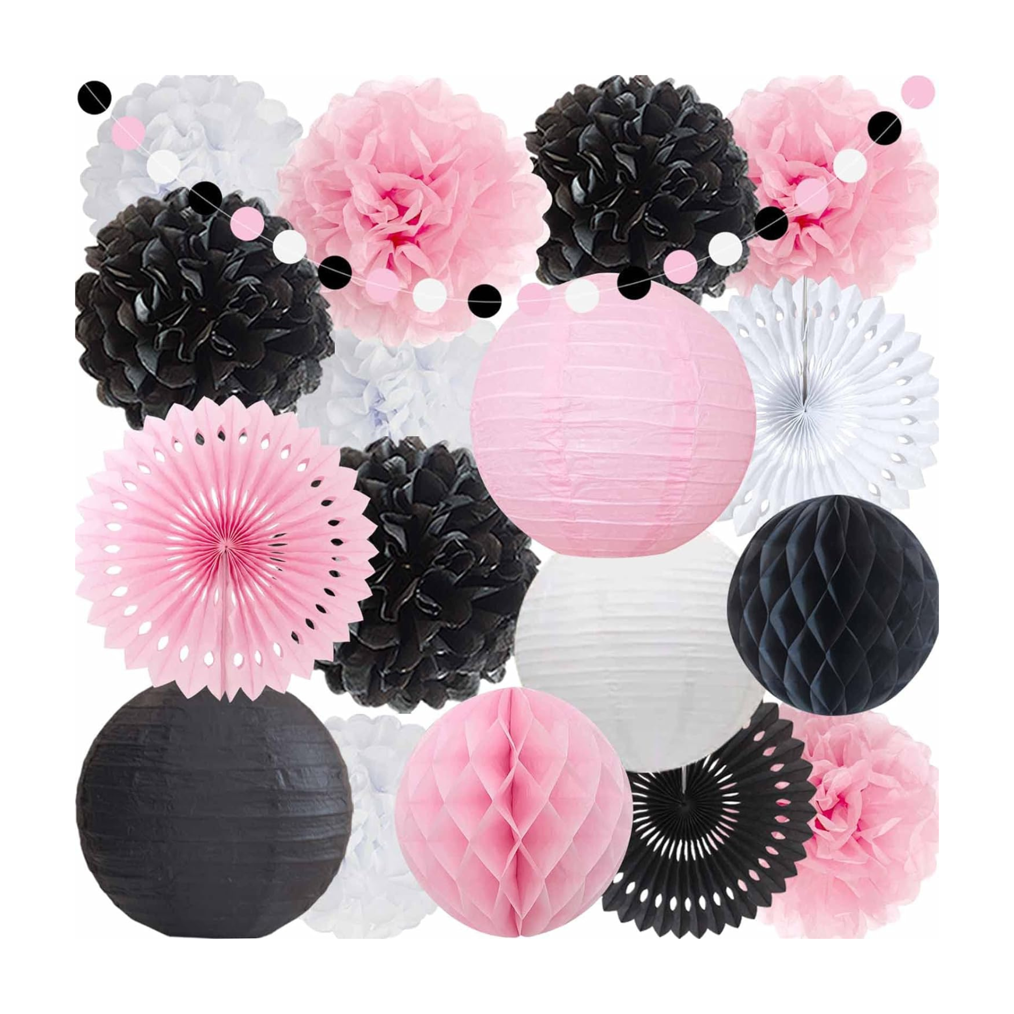 Black Pink and White Hanging Paper Decorations Set – Ribbontique