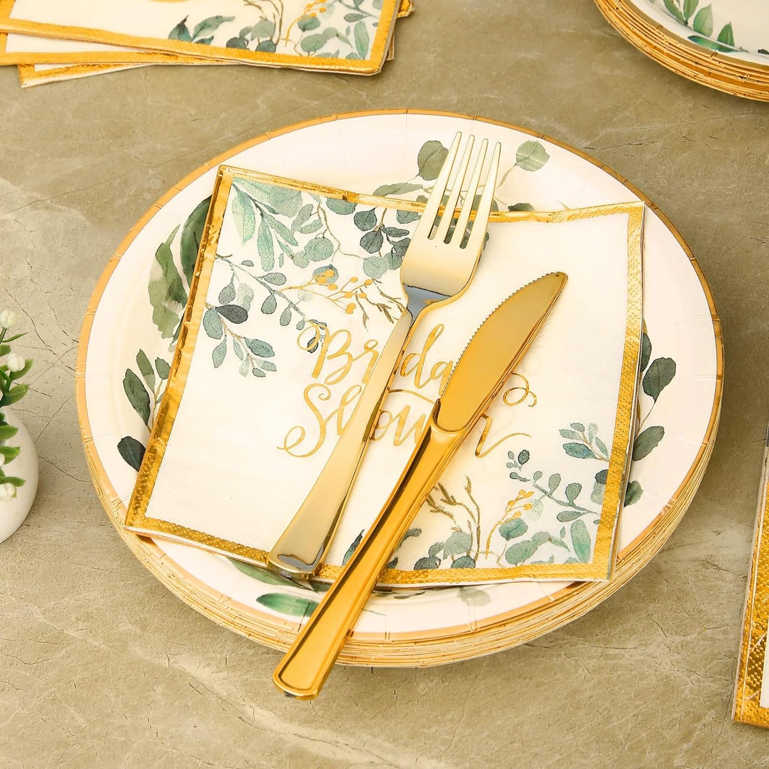 Gold Bridal Shower Decorations 7 Inch Paper Plates Set – Ribbontique